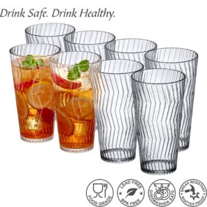 Amazing Abby - Stream - 24-Ounce Plastic Tumblers (Set of 8), Plastic Drinking Glasses, All-Clear High-Balls, Reusable Plastic Cups, Stackable, BPA-Free, Shatter-Proof, Dishwasher-Safe