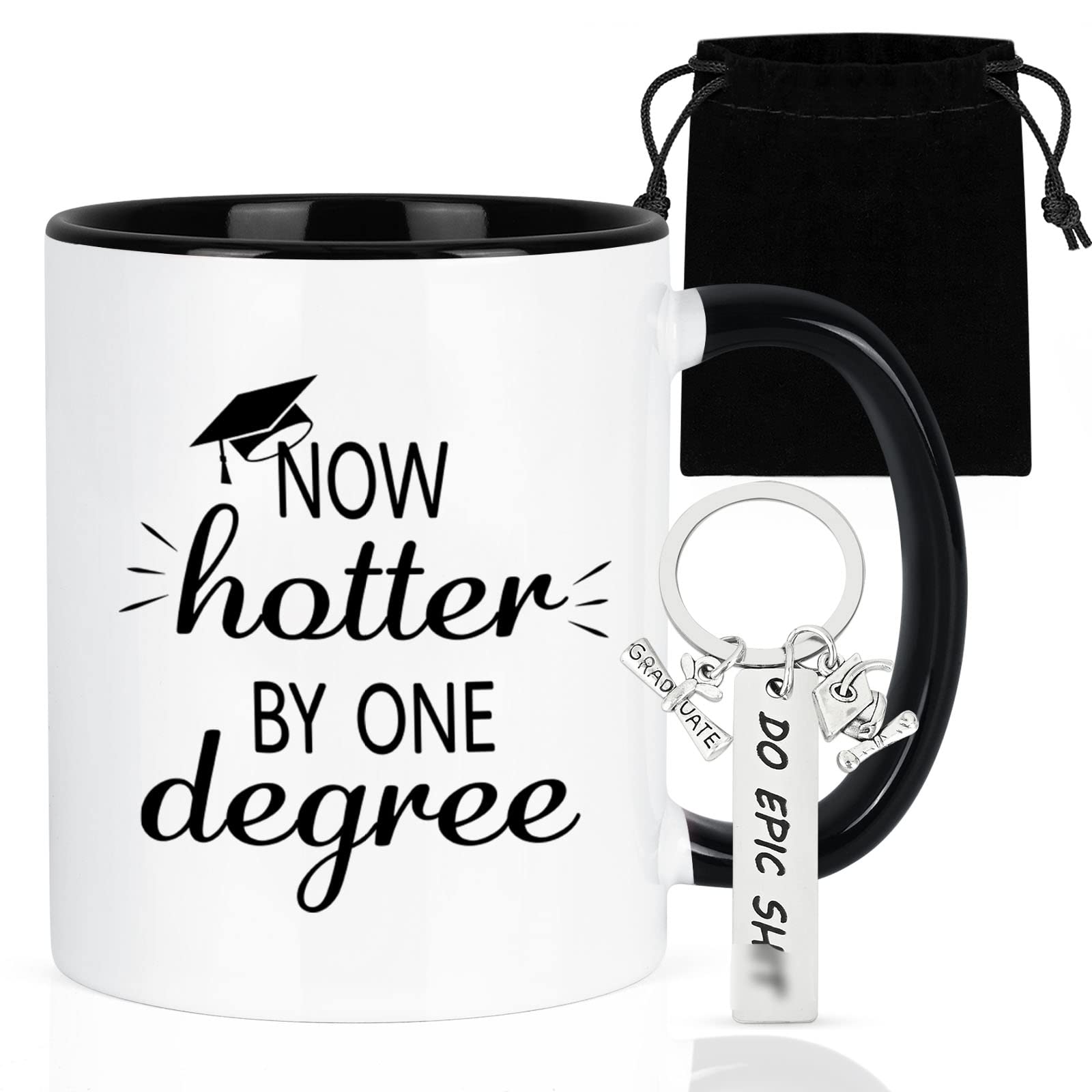 YHRJWN - Graduation Gifts, Now Hotter By One Degree Coffee Mug, Graduation Gifts for Woman Men Her Girls Friends, Christmas Gifts for Masters Degree PHD Graduates Grad College 11 Oz with Keychain