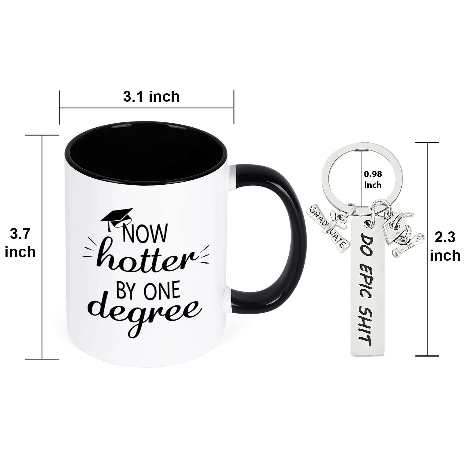 YHRJWN - Graduation Gifts, Now Hotter By One Degree Coffee Mug, Graduation Gifts for Woman Men Her Girls Friends, Christmas Gifts for Masters Degree PHD Graduates Grad College 11 Oz with Keychain