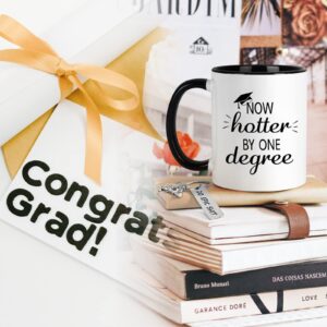 YHRJWN - Graduation Gifts, Now Hotter By One Degree Coffee Mug, Graduation Gifts for Woman Men Her Girls Friends, Christmas Gifts for Masters Degree PHD Graduates Grad College 11 Oz with Keychain