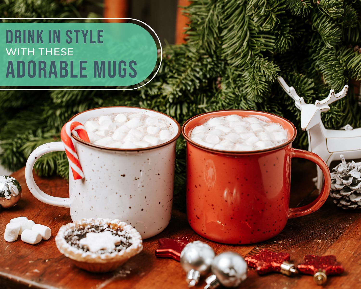 Speckled Campfire Style Mugs - Set of 6-14 oz - Cozy Colors -Coffee Cups - Camping Coffee Mugs - Ceramic | Enamel - Use for Tea/Hot Drinks