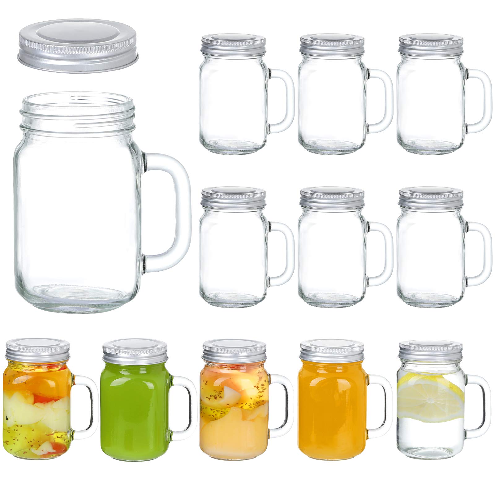 Mcupper 8oz Mason Jar Mug with Handle and Golden Lids,Set of 12 Old Fashioned Drinking Glass for Beverages, Decoration, Storage, Party Favors, Cocktails, Floats, Centerpieces and more