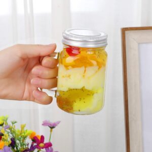 Mcupper 8oz Mason Jar Mug with Handle and Golden Lids,Set of 12 Old Fashioned Drinking Glass for Beverages, Decoration, Storage, Party Favors, Cocktails, Floats, Centerpieces and more