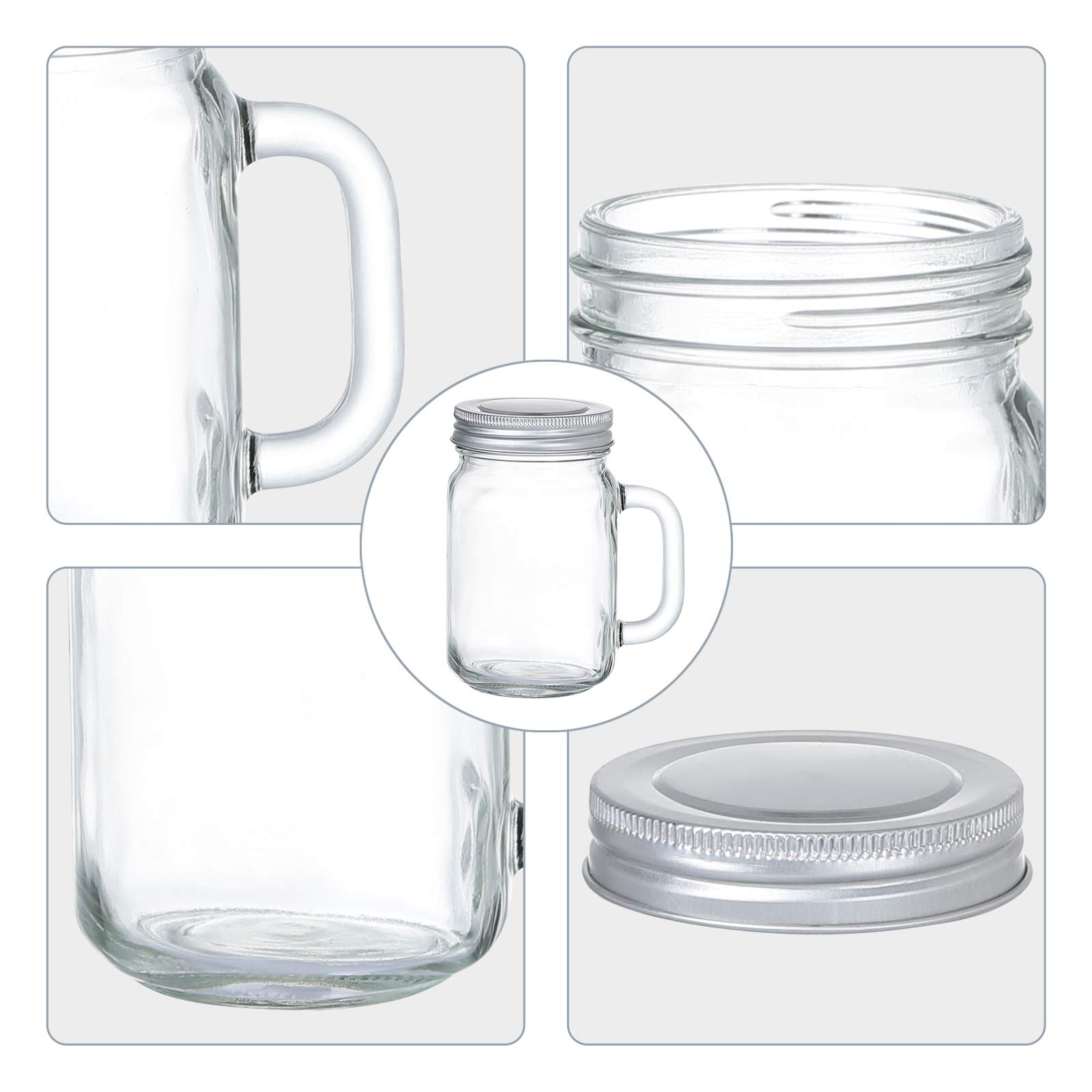 Mcupper 8oz Mason Jar Mug with Handle and Golden Lids,Set of 12 Old Fashioned Drinking Glass for Beverages, Decoration, Storage, Party Favors, Cocktails, Floats, Centerpieces and more