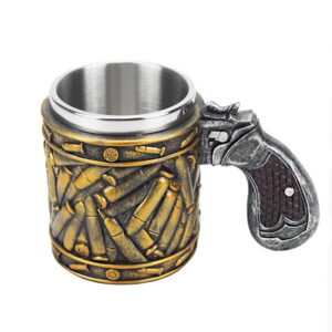 XuanAn Cool Revolver Pistol Handle Bullet Cup Beer Coffee Gun Shape Handle Mug with Ammo Bullet Round Shells Christmas Halloween Gifts, M (PJ893L)