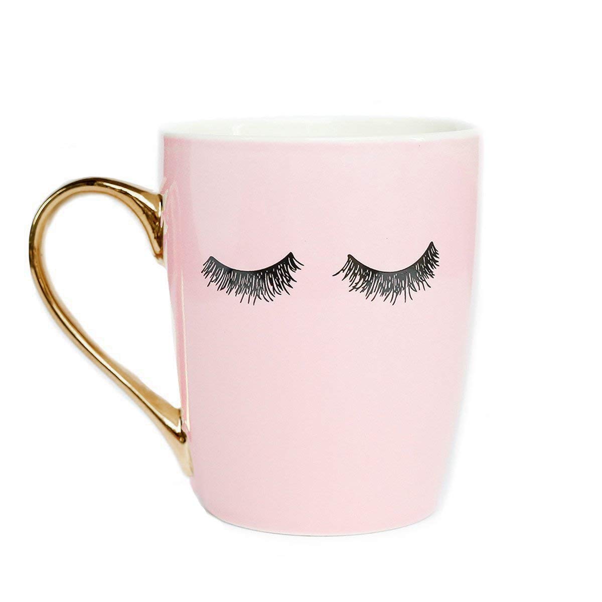 Sweet Water Decor Eyelashes Pink Coffee Mug | 16oz Mug with Gold Handle | Embellished with Real Gold | Gifts for Mom, Wife, Sister, Friend