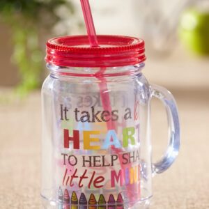 Cypress Home Teacher Appreciation 20 oz Gift Mug It Takes A Big Heart To Help Shape Little Minds | Red | Double Wall Insulated Mason Jar With Straw | 6.25-in Tall x 5-in Wide