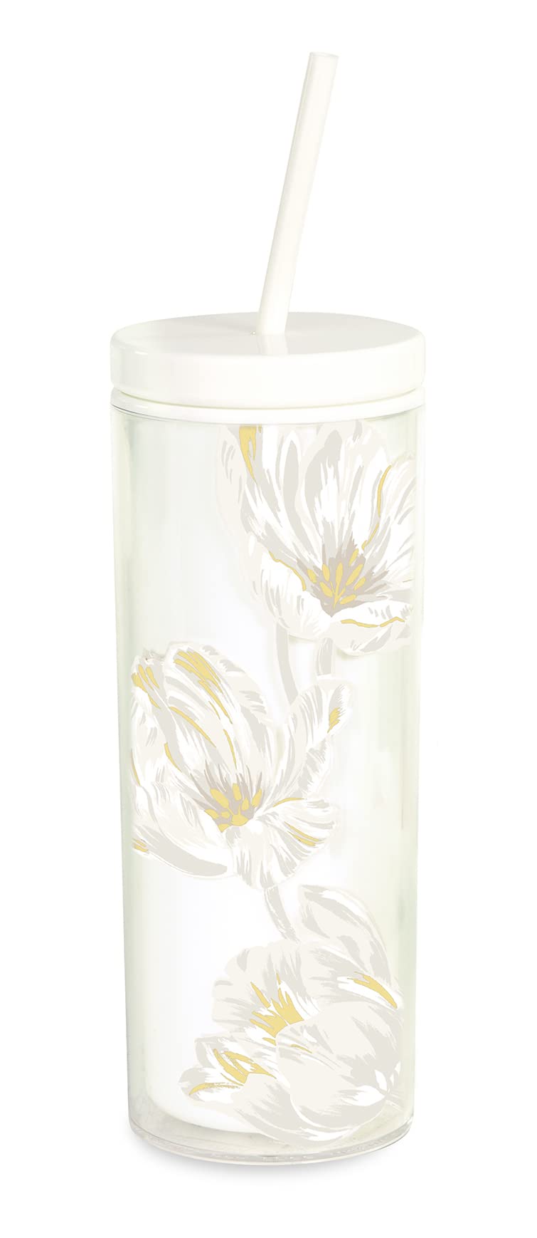 Kate Spade New York Acrylic Bridal Tumbler with Lid and Straw, 24 oz Tumbler for Bride to Be, Slim Double Wall Tumbler, Growing Tulips