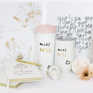 Kate Spade New York Acrylic Bridal Tumbler with Lid and Straw, 24 oz Tumbler for Bride to Be, Slim Double Wall Tumbler, Growing Tulips