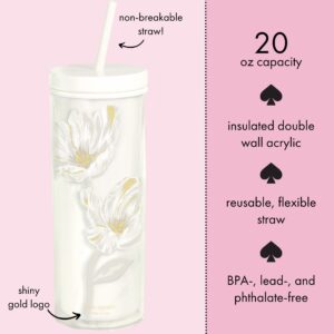 Kate Spade New York Acrylic Bridal Tumbler with Lid and Straw, 24 oz Tumbler for Bride to Be, Slim Double Wall Tumbler, Growing Tulips