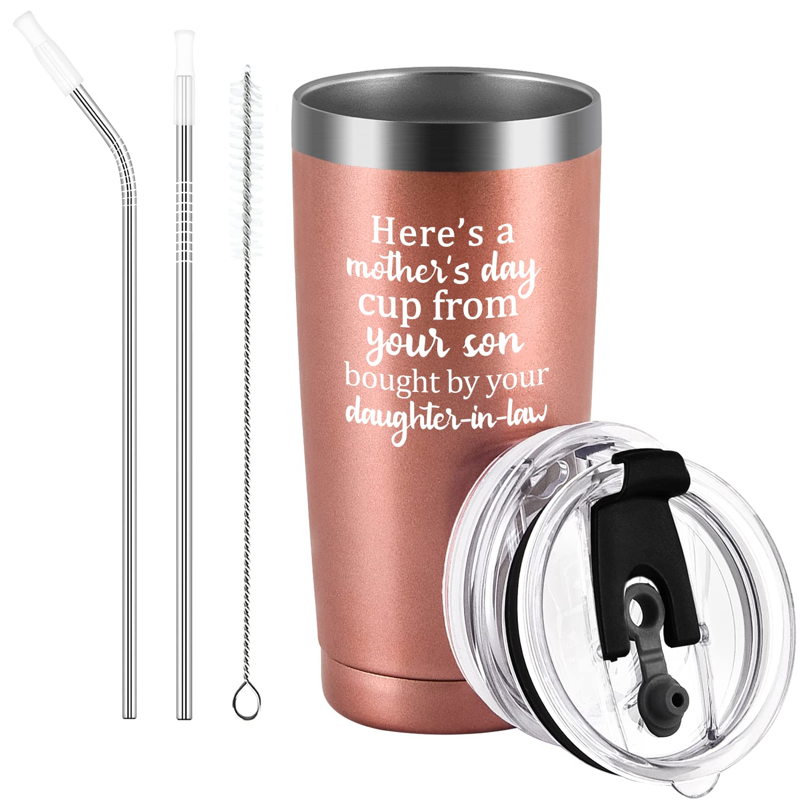 GINGPROUS Mother-In-Law Gifts, Mother’s Day Birthday Gifts Travel Tumbler for Mother in Law from Daughter in Law New Mom to be, 20 Oz Insulated Stainless Steel Tumbler with Lids and Straws, Rose Gold