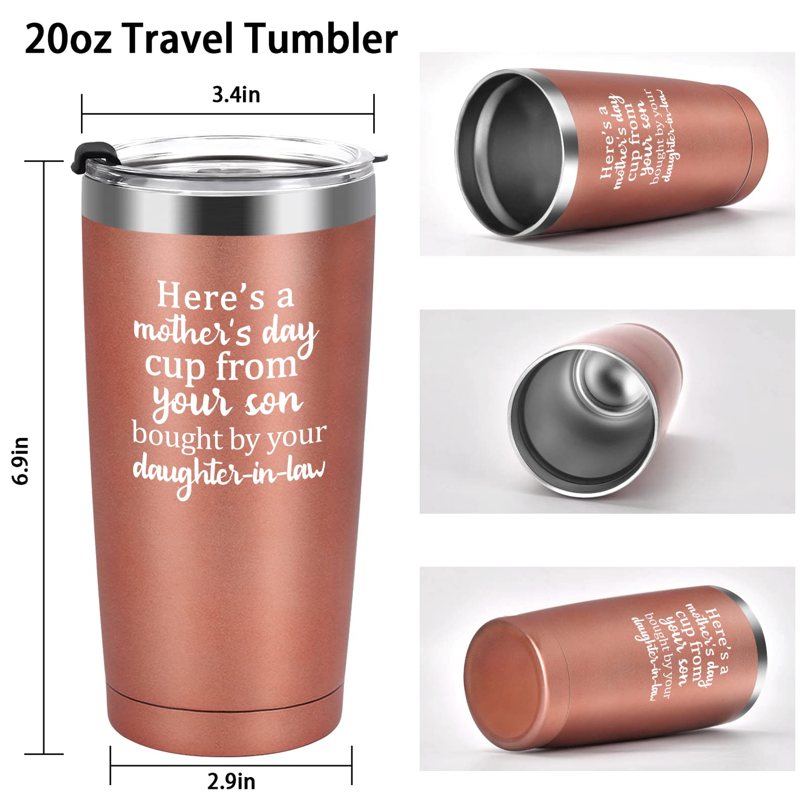 GINGPROUS Mother-In-Law Gifts, Mother’s Day Birthday Gifts Travel Tumbler for Mother in Law from Daughter in Law New Mom to be, 20 Oz Insulated Stainless Steel Tumbler with Lids and Straws, Rose Gold