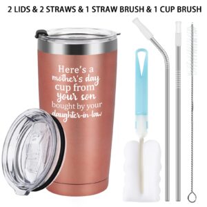 GINGPROUS Mother-In-Law Gifts, Mother’s Day Birthday Gifts Travel Tumbler for Mother in Law from Daughter in Law New Mom to be, 20 Oz Insulated Stainless Steel Tumbler with Lids and Straws, Rose Gold