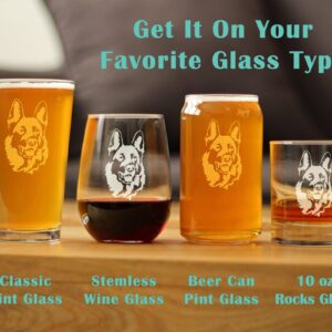 German Shepherd Happy Face - Fun Whiskey Rocks Glass Gifts for Men & Women - Unique Whisky Drinking Tumbler Decor