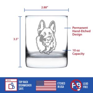 German Shepherd Happy Face - Fun Whiskey Rocks Glass Gifts for Men & Women - Unique Whisky Drinking Tumbler Decor