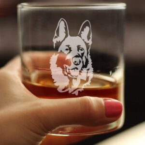 German Shepherd Happy Face - Fun Whiskey Rocks Glass Gifts for Men & Women - Unique Whisky Drinking Tumbler Decor