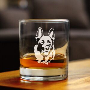 German Shepherd Happy Face - Fun Whiskey Rocks Glass Gifts for Men & Women - Unique Whisky Drinking Tumbler Decor