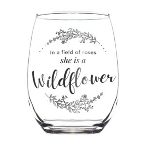 celebrimo she is a wildflower wine glass as mindfulness meditation gifts for women - thoughtful bestfriend gifts - spiritual, inspirational, motivational gifts for women - sister wine glass 15oz