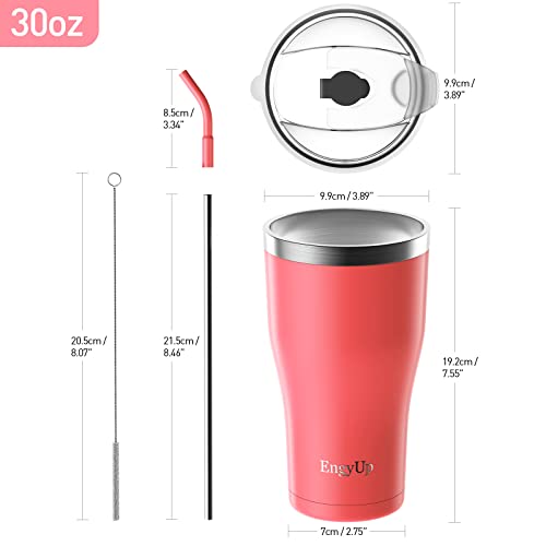 EngyUp 30 oz Insulated Tumbler with Lid and Straw, Healthier Small Molecule Water Insulated Cup, Reusable Stainless Steel Coffee Tumbler, Travel Coffee Mug, Dishwasher-safe Thermal Cup, Pink