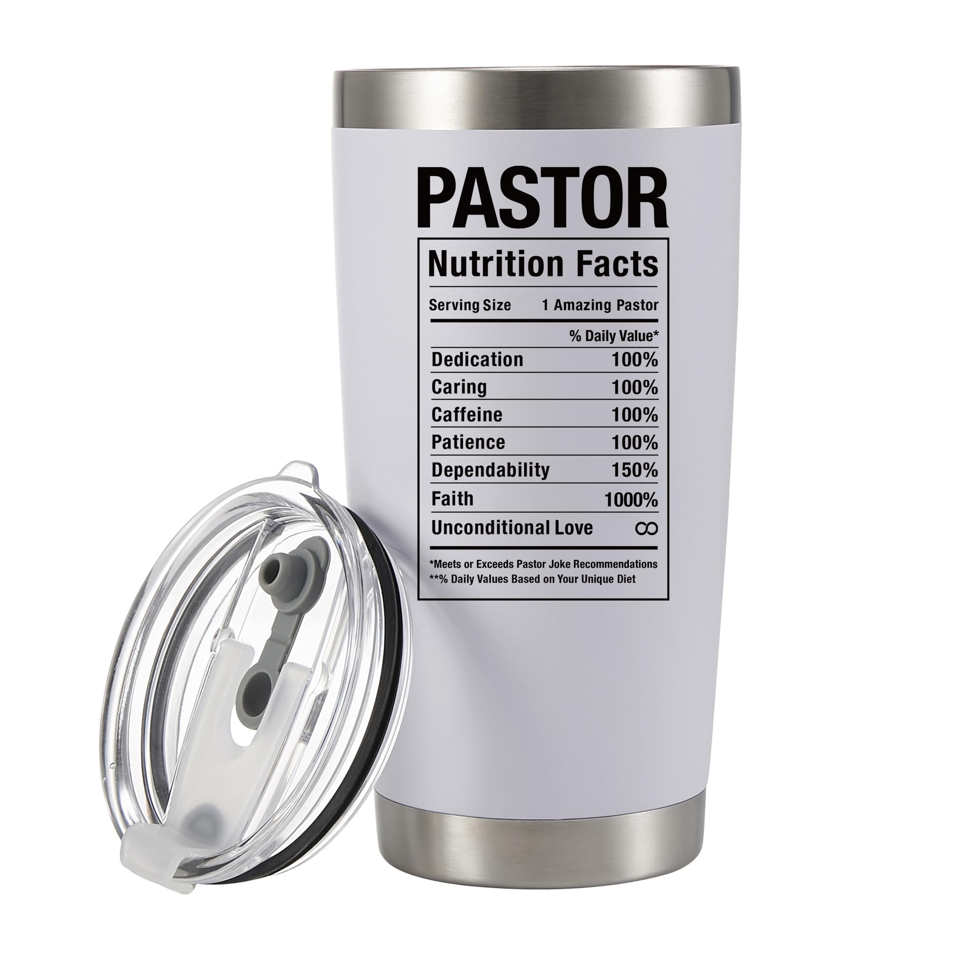 Panvola Pastor Nutritional Facts For Ministers Preachers Ordination Travel Mug Welcome Appreciation Christmas Stainless Steel White Vacuum Insulated Tumbler 20oz With Lid And Straw