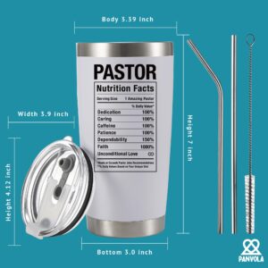 Panvola Pastor Nutritional Facts For Ministers Preachers Ordination Travel Mug Welcome Appreciation Christmas Stainless Steel White Vacuum Insulated Tumbler 20oz With Lid And Straw