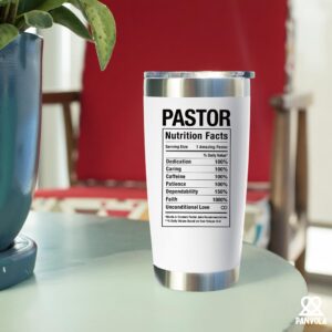 Panvola Pastor Nutritional Facts For Ministers Preachers Ordination Travel Mug Welcome Appreciation Christmas Stainless Steel White Vacuum Insulated Tumbler 20oz With Lid And Straw