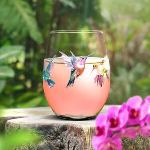 Toasted Tales - Hummingbirds Wine Glasses | Gift for Bird and Outdoor Lovers | | Wine Glass for Women | Forest Birds Hummingbird Gifts (15 oz)