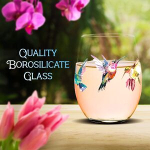 Toasted Tales - Hummingbirds Wine Glasses | Gift for Bird and Outdoor Lovers | | Wine Glass for Women | Forest Birds Hummingbird Gifts (15 oz)