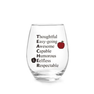 jogskeor teacher gifts stemless wine glass, teacher appreciation gifts teacher gifts christmas gift thanksgiving gifts retirement gift for teachers, principal, 15 oz