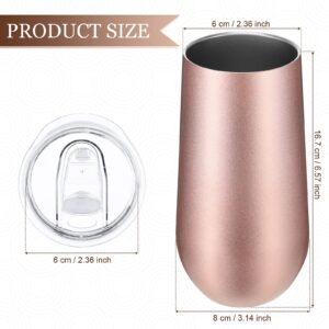 Maxdot 6 Pieces Stemless Champagne Flutes Double-insulated Champagne Tumbler with Lips, 6 OZ Stainless Steel Unbreakable Cocktail Cups for Coffee Wine Glass Tumbler (Rose Gold)