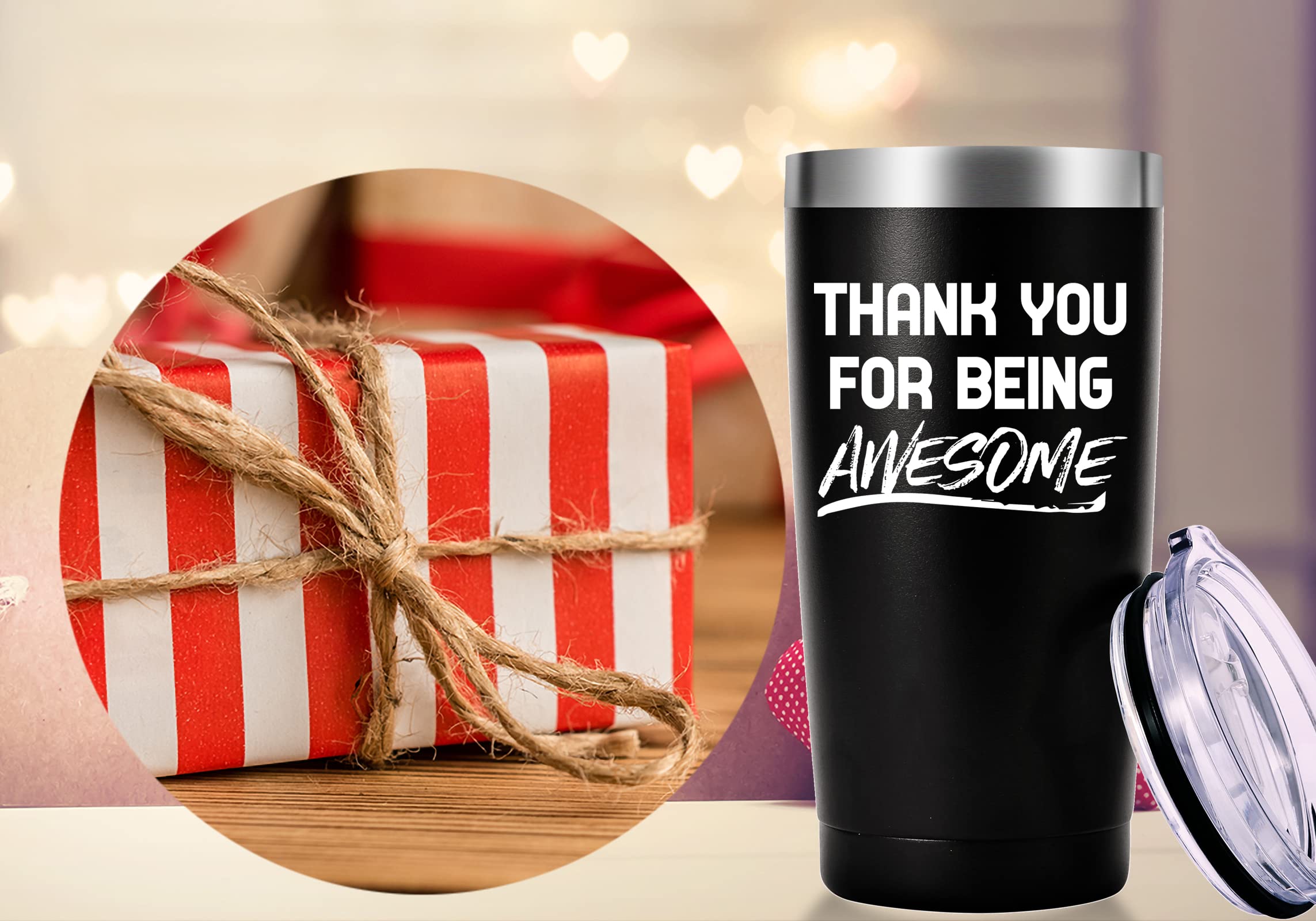 AMZUShome Thank You for Being Awesome Travel Mug Tumbler.Thank You Gifts,Inspirational Appreciation Graduation Christmas Birthday Gifts for Men Women Boss Coworker Friends(20oz Black)