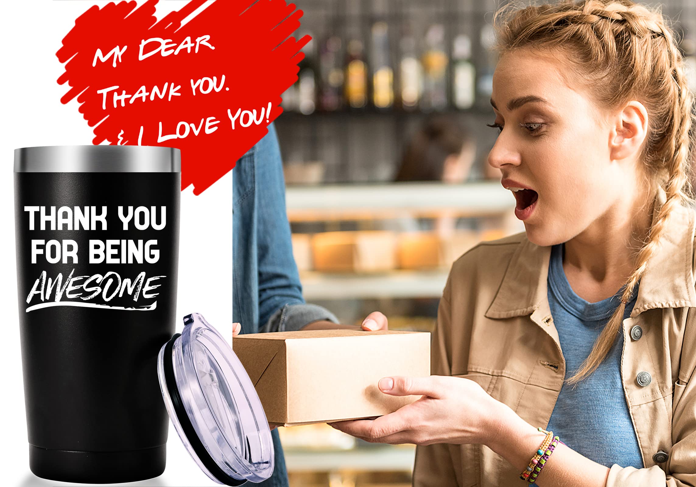 AMZUShome Thank You for Being Awesome Travel Mug Tumbler.Thank You Gifts,Inspirational Appreciation Graduation Christmas Birthday Gifts for Men Women Boss Coworker Friends(20oz Black)