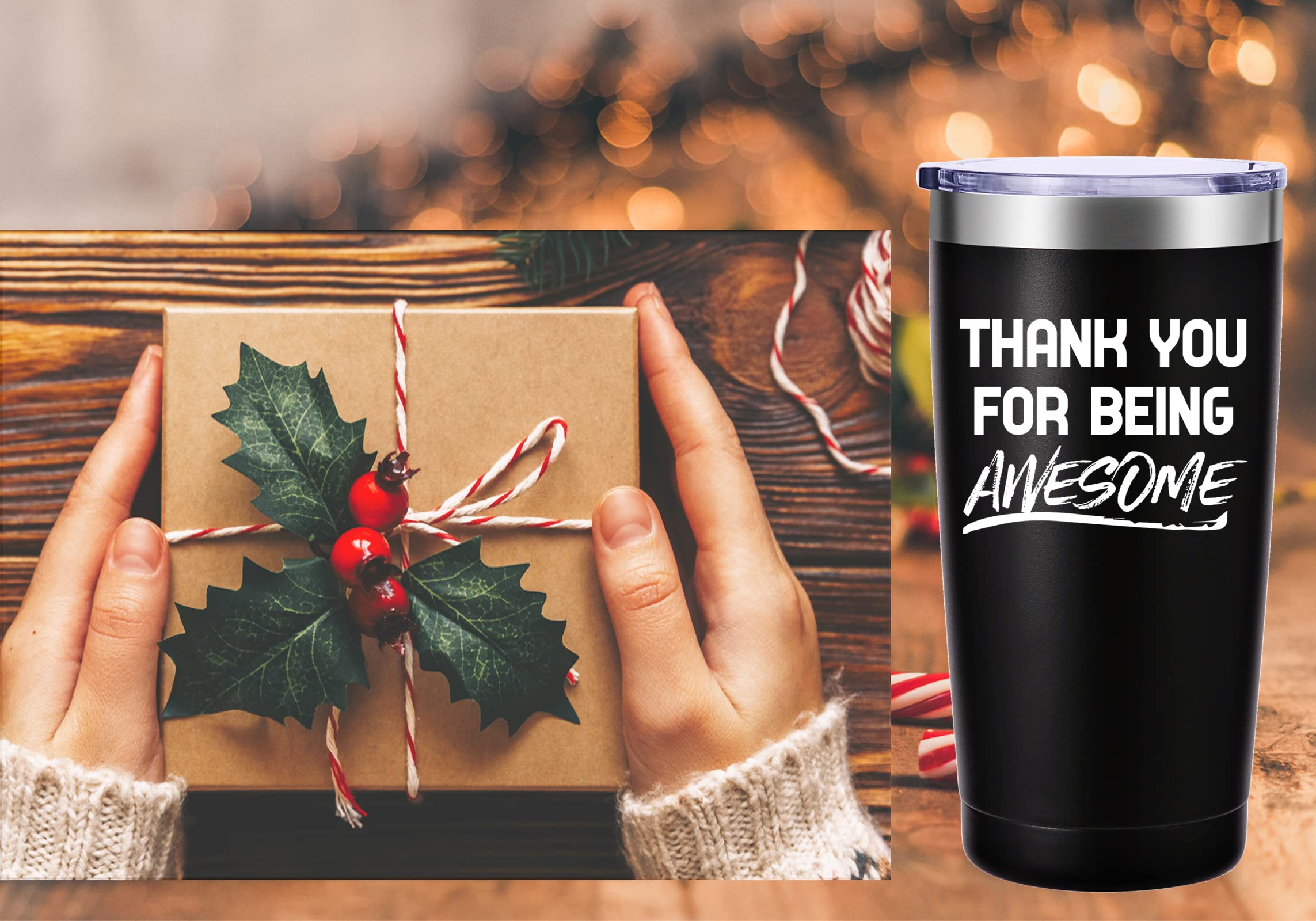 AMZUShome Thank You for Being Awesome Travel Mug Tumbler.Thank You Gifts,Inspirational Appreciation Graduation Christmas Birthday Gifts for Men Women Boss Coworker Friends(20oz Black)