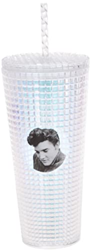 Spoontiques - Diamond Tumbler - Textured Cup with Straw - Double Wall Insulated and BPA Free - 20 oz - Elvis