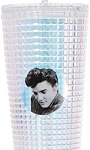 Spoontiques - Diamond Tumbler - Textured Cup with Straw - Double Wall Insulated and BPA Free - 20 oz - Elvis