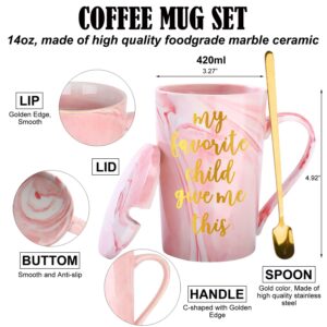 LOZACHE Mothers Day Mom Gifts Set for Women, My Favorite Child Give Me This Coffee Mug, Scented Candle, Keychain and Greeting Card, Mothers Day Birthday Gifts from Daughter Son