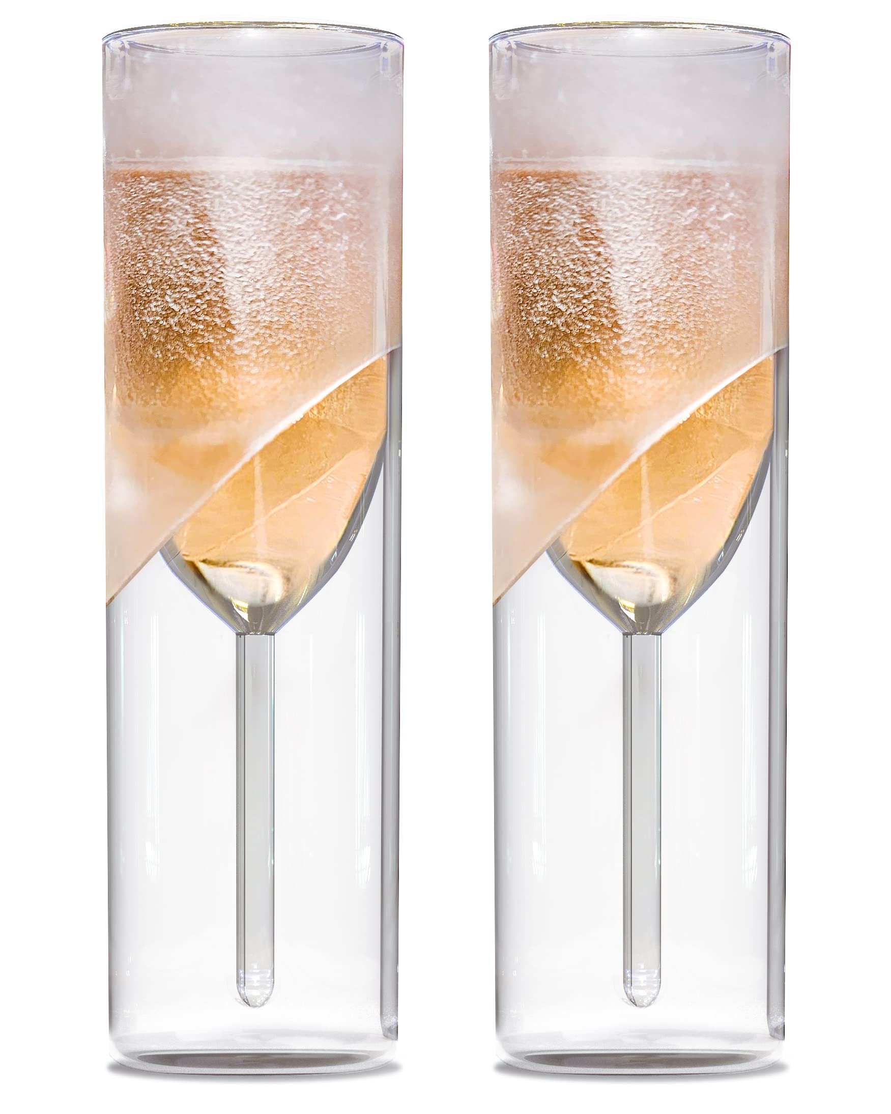 GALVANOX LèVale Gift for Couples (Gift Boxed) Freezable Champagne Flute Glasses - Double Walled Freezer Chilled Stemless Wine Glass with Ice Walls, 7 oz (Gift set of 2)