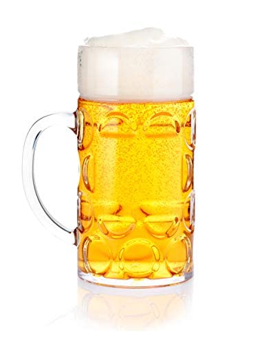 32oz Clear Plastic Beer Mug with Handle, Reusable, Dishwasher Safe, Plastic for Indoor/Outdoor Use, MADE IN USA