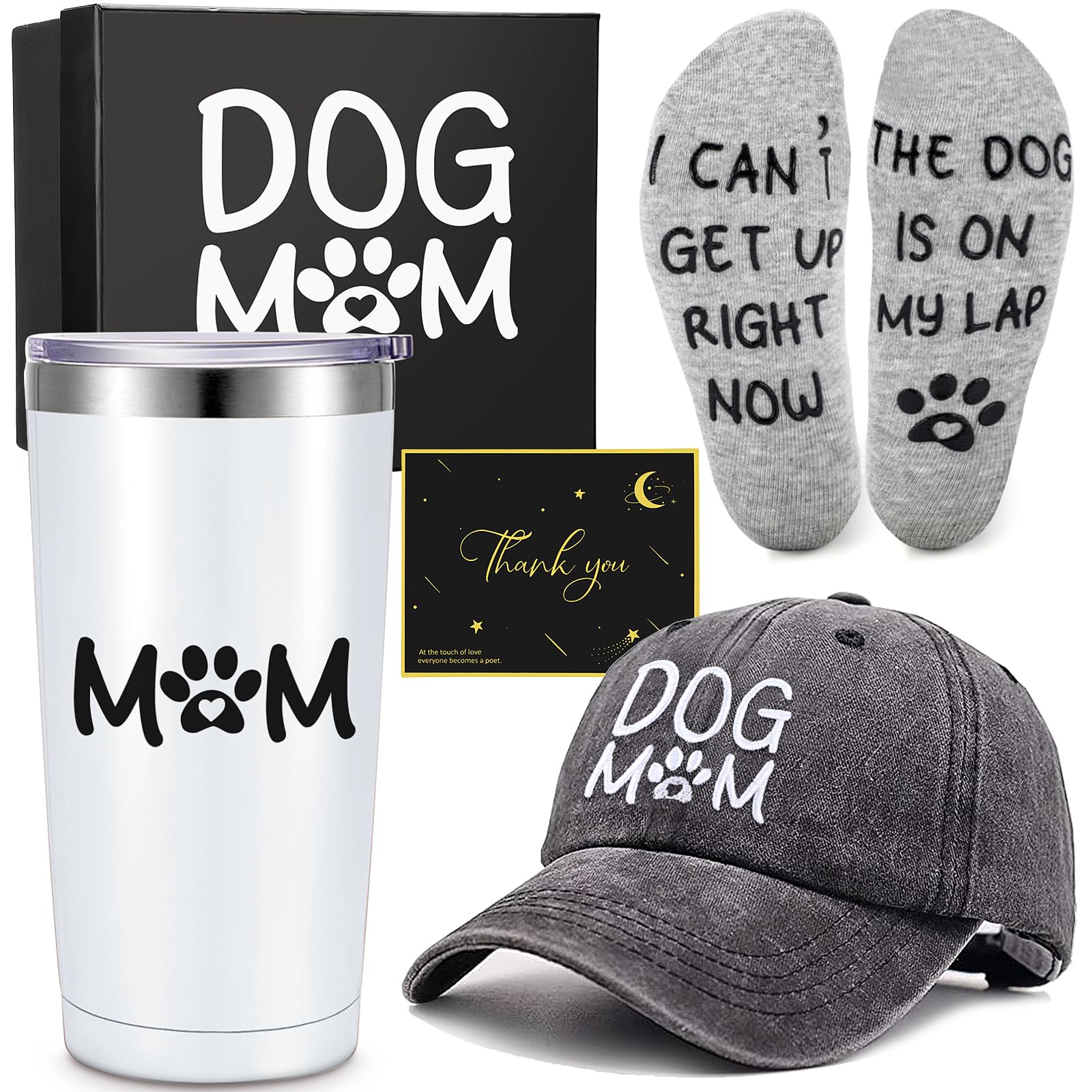 Dog Mom Gifts 20 oz Stainless Steel Insulated Wine Tumbler Novelty Socks Baseball Cap Idea Basket Box Dog Lover Funny Gifts for Women Birthday Gag Gifts for New Puppy Baby Owners