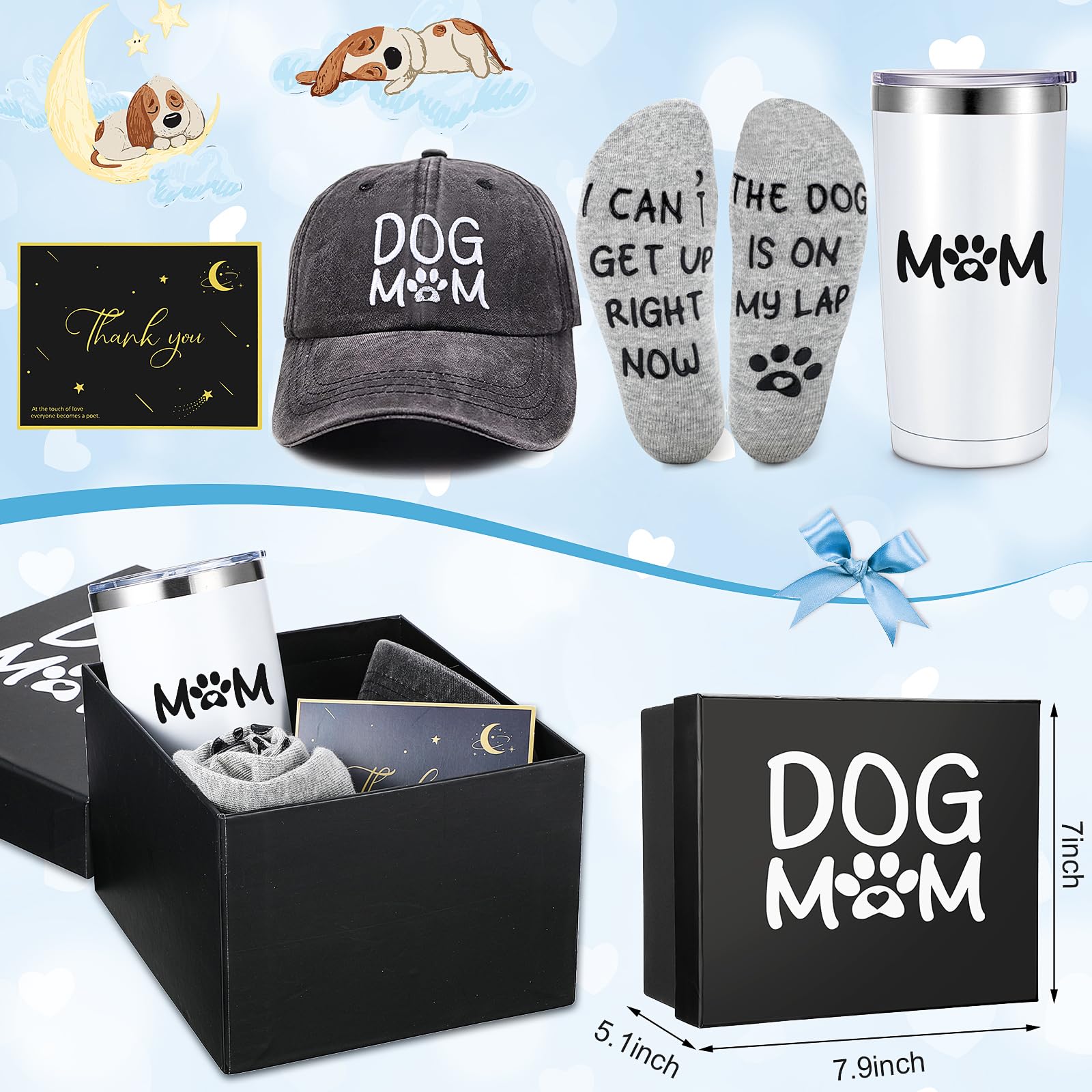 Dog Mom Gifts 20 oz Stainless Steel Insulated Wine Tumbler Novelty Socks Baseball Cap Idea Basket Box Dog Lover Funny Gifts for Women Birthday Gag Gifts for New Puppy Baby Owners