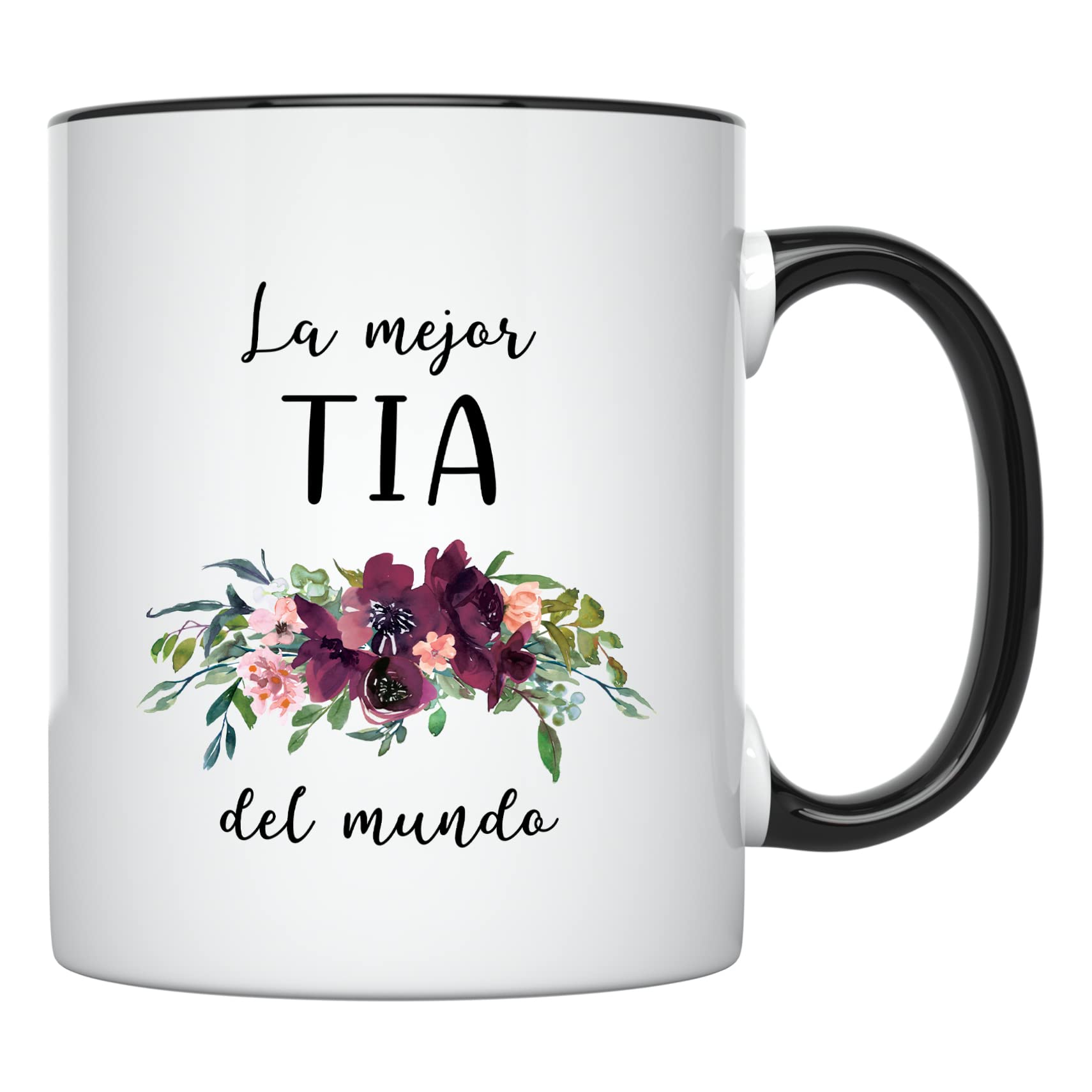 YouNique Designs La Mejor Tia – Portable Coffee Mugs 11 Oz Aunt Gifts from Niece, Nephew, Best Aunt Ever Gifts, Christmas, Birthday Gifts for Aunt Ceramic Coffee Cup & Tea Mug (Black Handle)