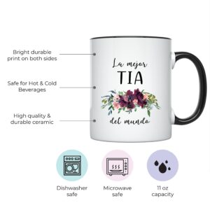 YouNique Designs La Mejor Tia – Portable Coffee Mugs 11 Oz Aunt Gifts from Niece, Nephew, Best Aunt Ever Gifts, Christmas, Birthday Gifts for Aunt Ceramic Coffee Cup & Tea Mug (Black Handle)