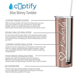 Cuptify Personalized Nurse Heart Stethoscope, RN, LPN, CNA, CMA, MA Skinny Tumbler with Lid and Straw on Rose Gold 20 oz Insulated Stainless Steel Gift Birthday For Women