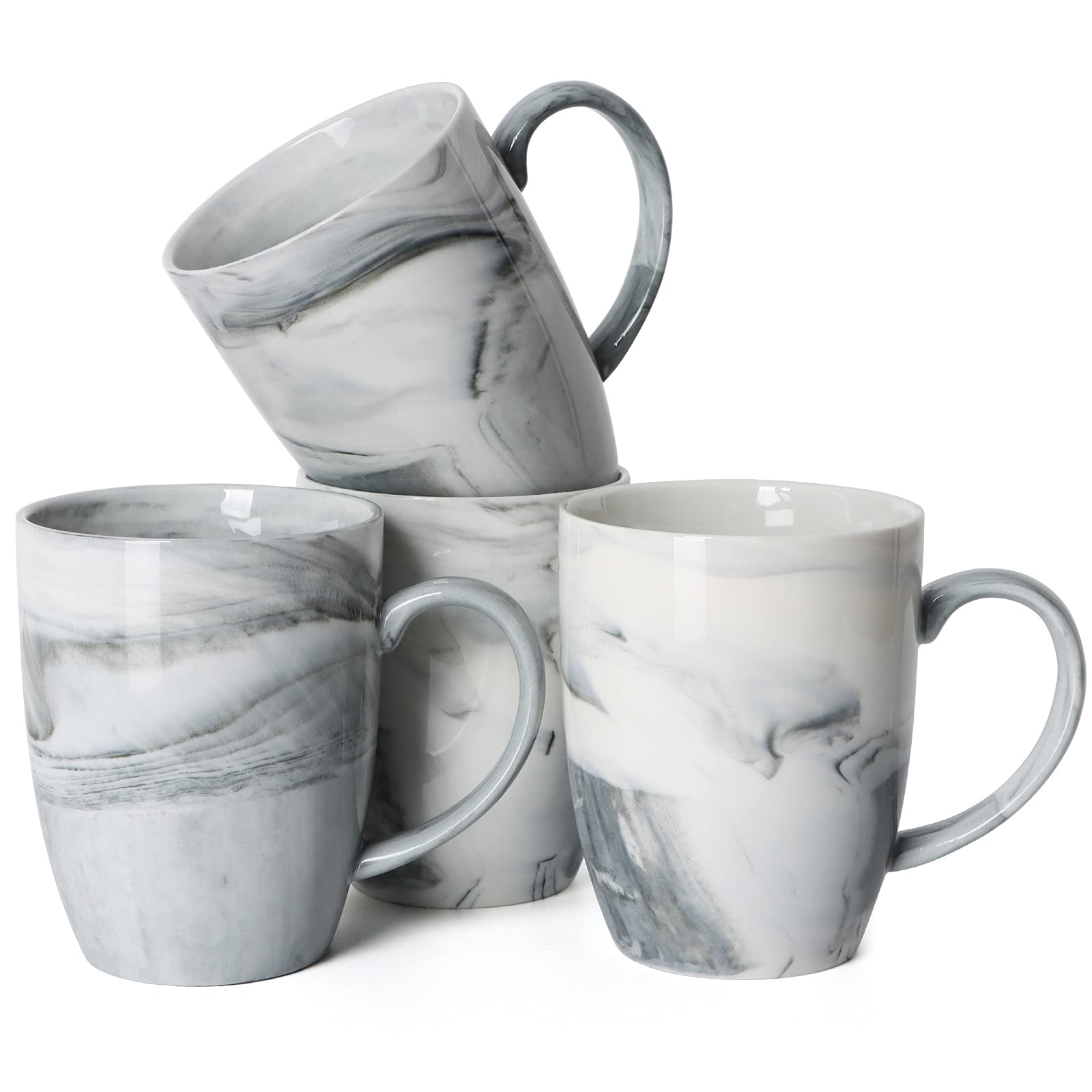 Smilatte 14 OZ Marble Coffee Mugs, M067 Novelty Marble Ceramic Cup for Home and Office, Microwave Dishwasher Safe, Set of 4, Gray