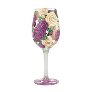 enesco designs by lolita coming up roses floral hand-painted artisan wine glass, 1 count (pack of 1), multicolor