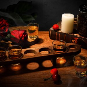 2 Pack Shot Glasses Serving Tray and Shot Glass Set Rustic Wooden Holder for Drinking Wood Shot Cup Tray Tequila Glass Set with Tray Whiskey Flight Board with Glasses for Party Restaurant Bar Display