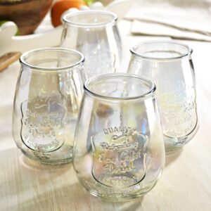 Glaver's Stemless Wine Luster Glasses – Wine Glasses Set of 4 – 21 Fl Oz Iridescent Glassware, with Embossed Logo Home Bar For Wine and Cocktails.