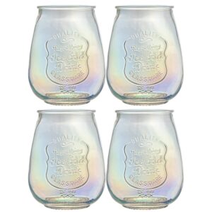 Glaver's Stemless Wine Luster Glasses – Wine Glasses Set of 4 – 21 Fl Oz Iridescent Glassware, with Embossed Logo Home Bar For Wine and Cocktails.