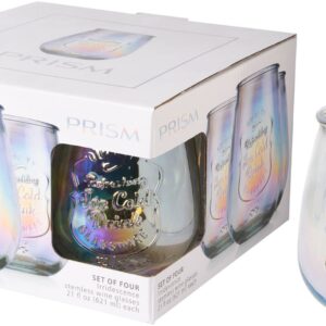 Glaver's Stemless Wine Luster Glasses – Wine Glasses Set of 4 – 21 Fl Oz Iridescent Glassware, with Embossed Logo Home Bar For Wine and Cocktails.