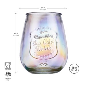 Glaver's Stemless Wine Luster Glasses – Wine Glasses Set of 4 – 21 Fl Oz Iridescent Glassware, with Embossed Logo Home Bar For Wine and Cocktails.